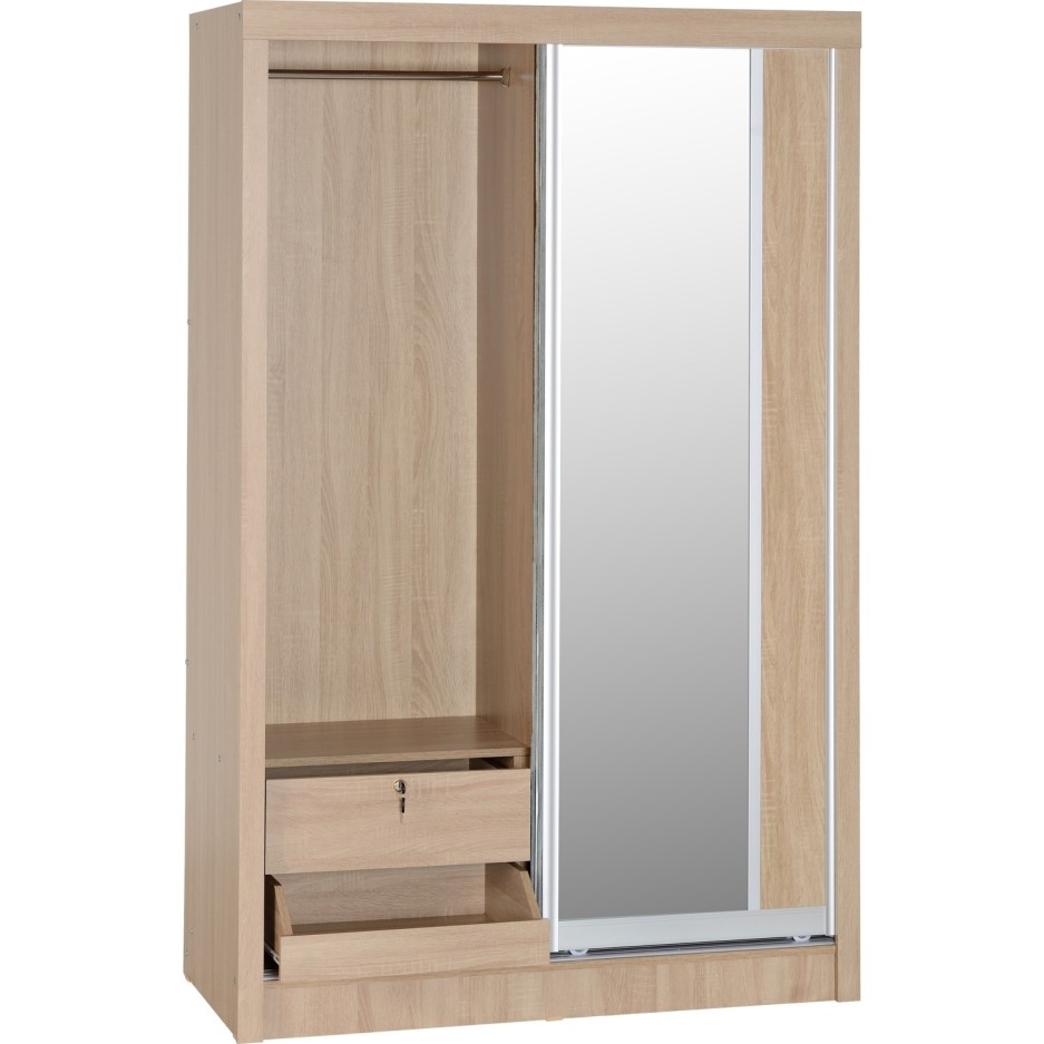 Seconique Lisbon 2 Door Sliding Wardrobe in Light Oak Effect Veneer ...