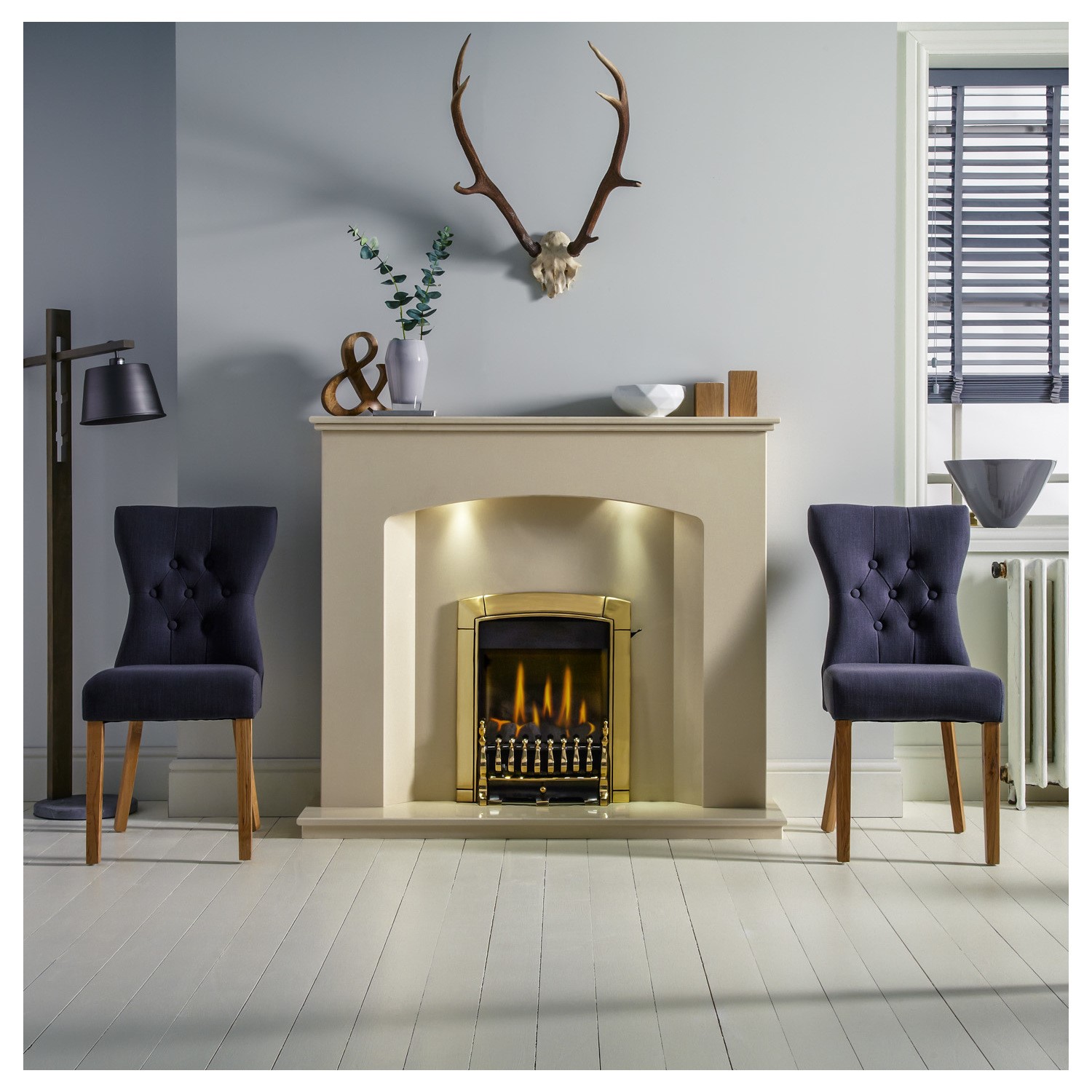 Adam Valletta Honey Cream Marble Fireplace Surround with Lights ...