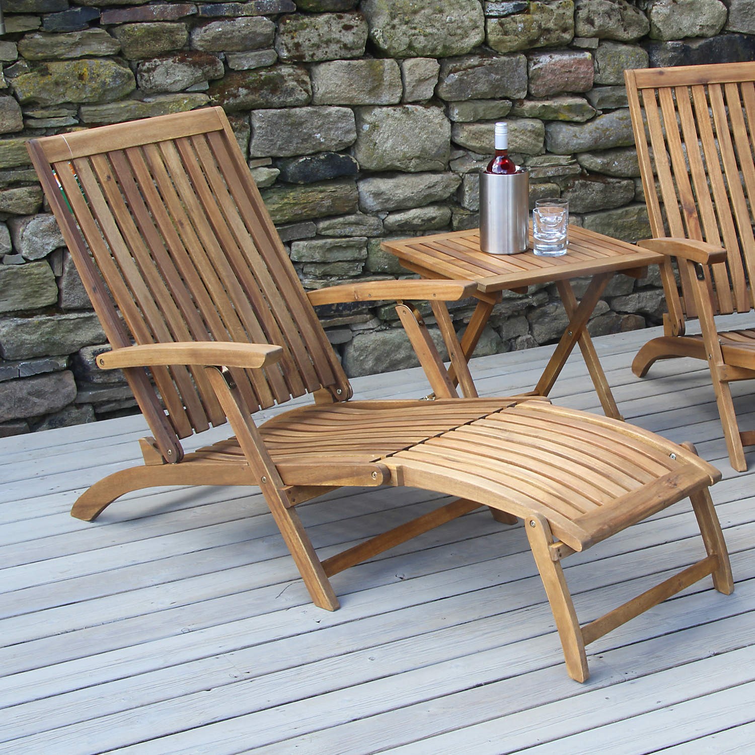 Cambridge Pair of Acacia Wood Sunbeds - Furniture123