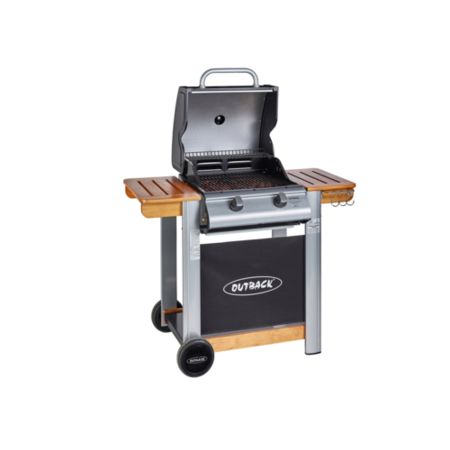 Outback Spectrum 2 Burner Gas BBQ in Wood & Black - Furniture123