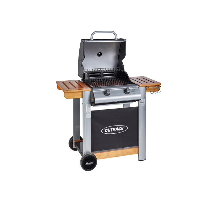 Outback Spectrum 2 Burner Gas BBQ in Wood & Black - Furniture123
