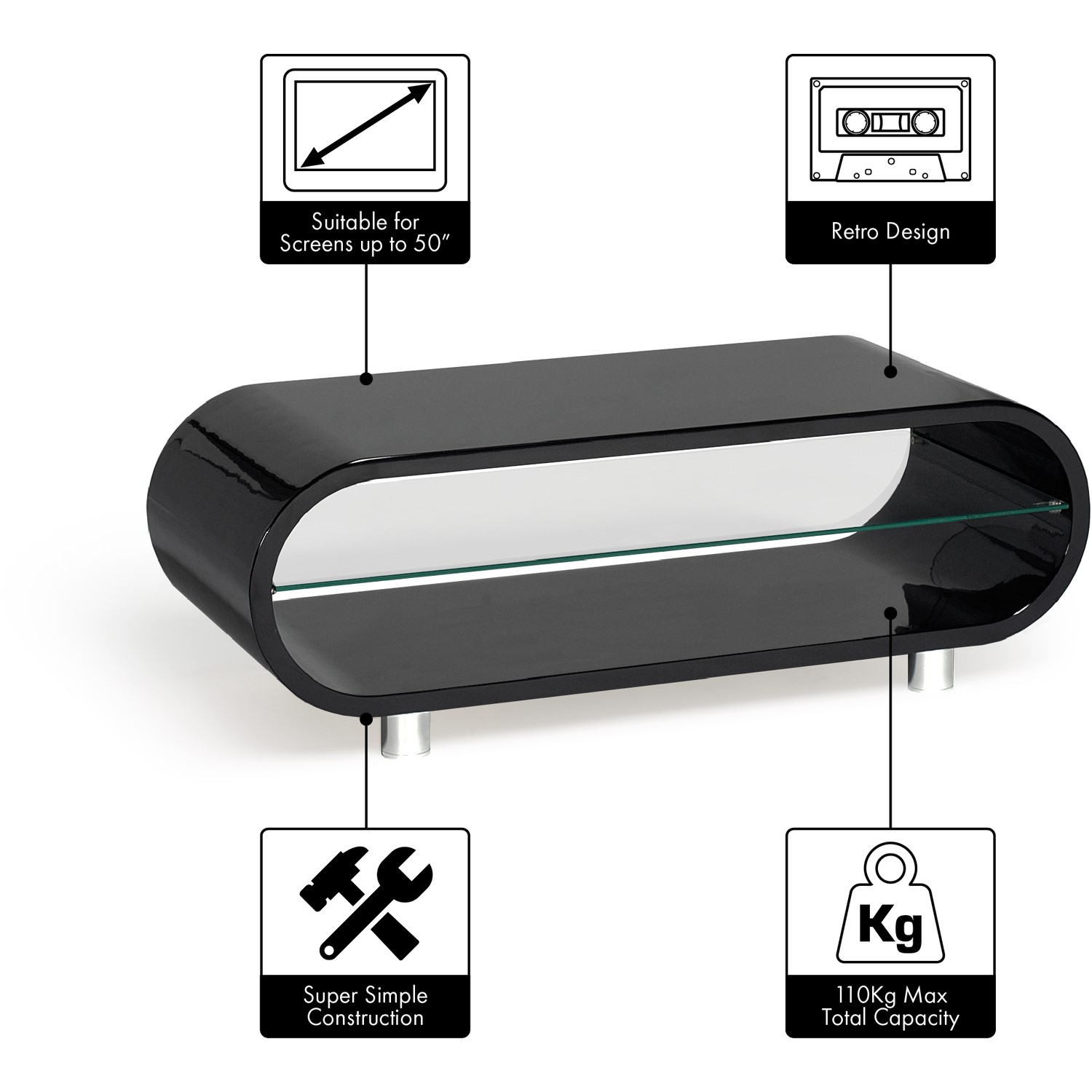 Techlink Black OV95 Ovid TV and HiFi Stand - TV's up to 50" - Furniture123