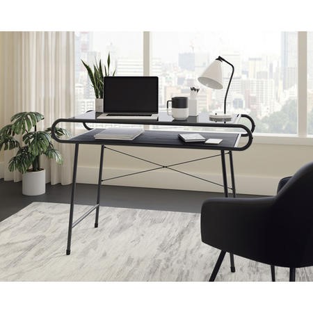 Black Tempered Glass Desk with Metal Frame - Teknik Office - Furniture123