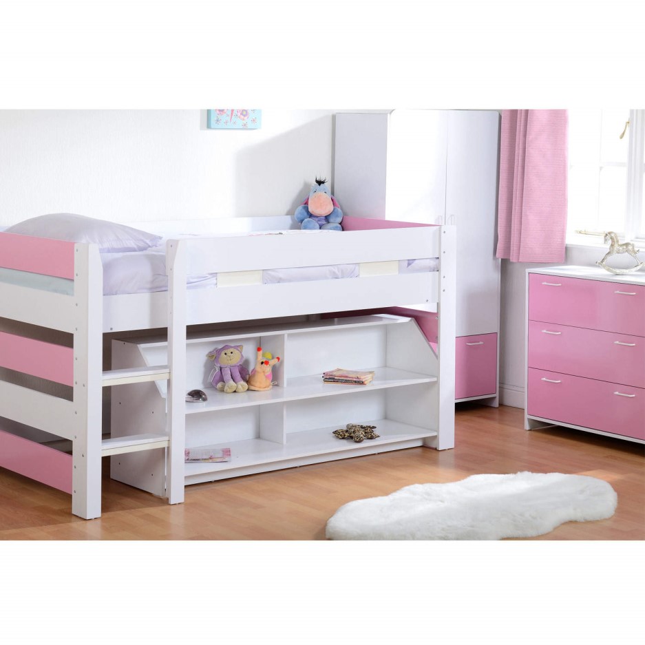 GRADE A1 - Seconique Lollipop Girls Mid Sleeper Bed in White and Pink ...