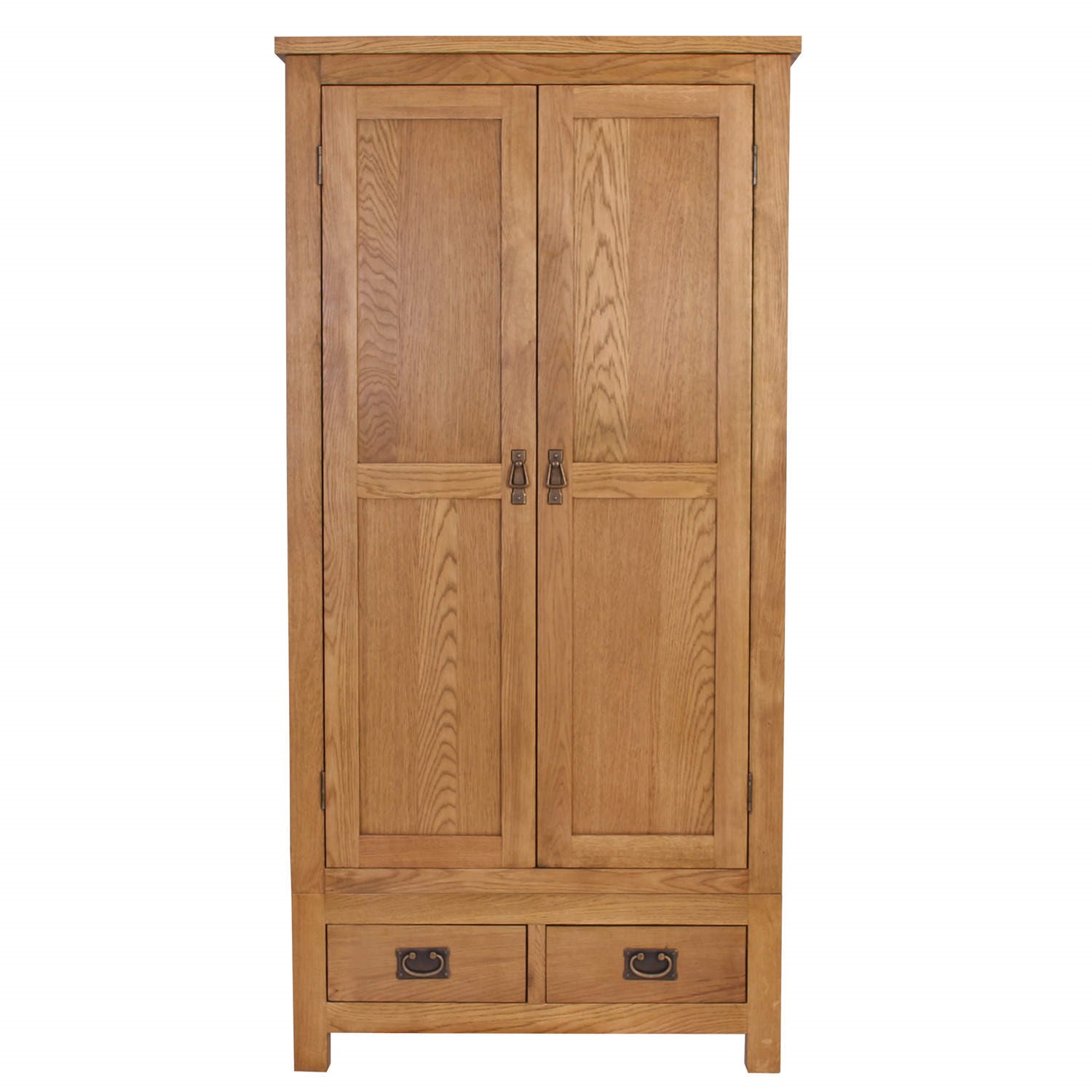 GRADE A1 - Rustic Saxon Oak 2 Door 2 Drawer Wardrobe - Furniture123
