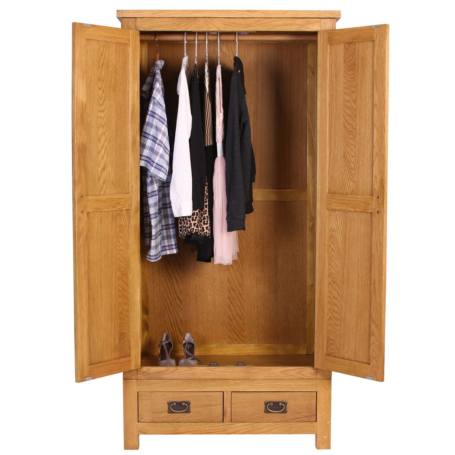 GRADE A1 - Rustic Saxon Oak 2 Door 2 Drawer Wardrobe - Furniture123