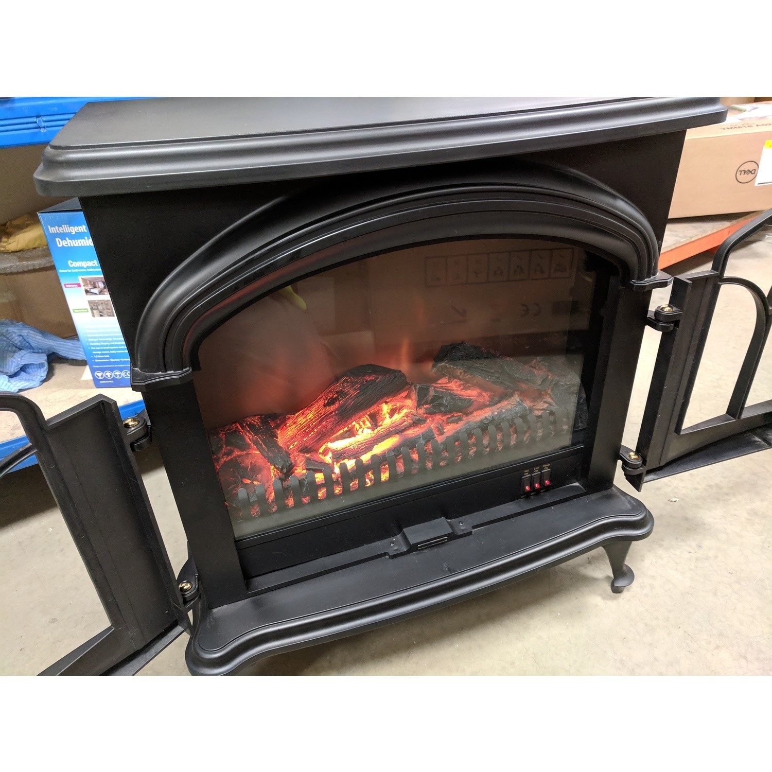 GRADE A2 - AmberGlo Large Double Door Electric Stove in Black with Log ...