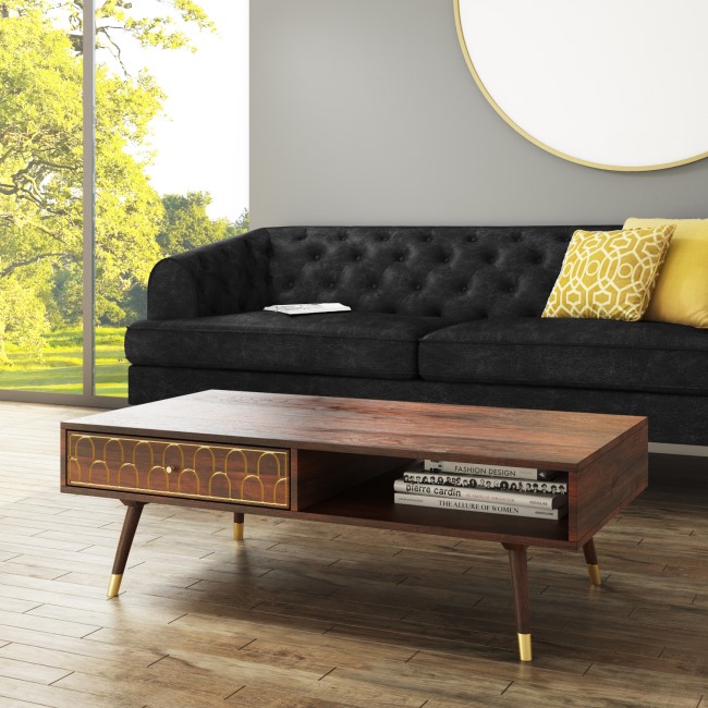 Dark Wood & Gold Coffee Table - Dejan - Furniture123