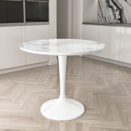 Small Round White Marble Effect Dining Table - Seats 4 - Aura ...