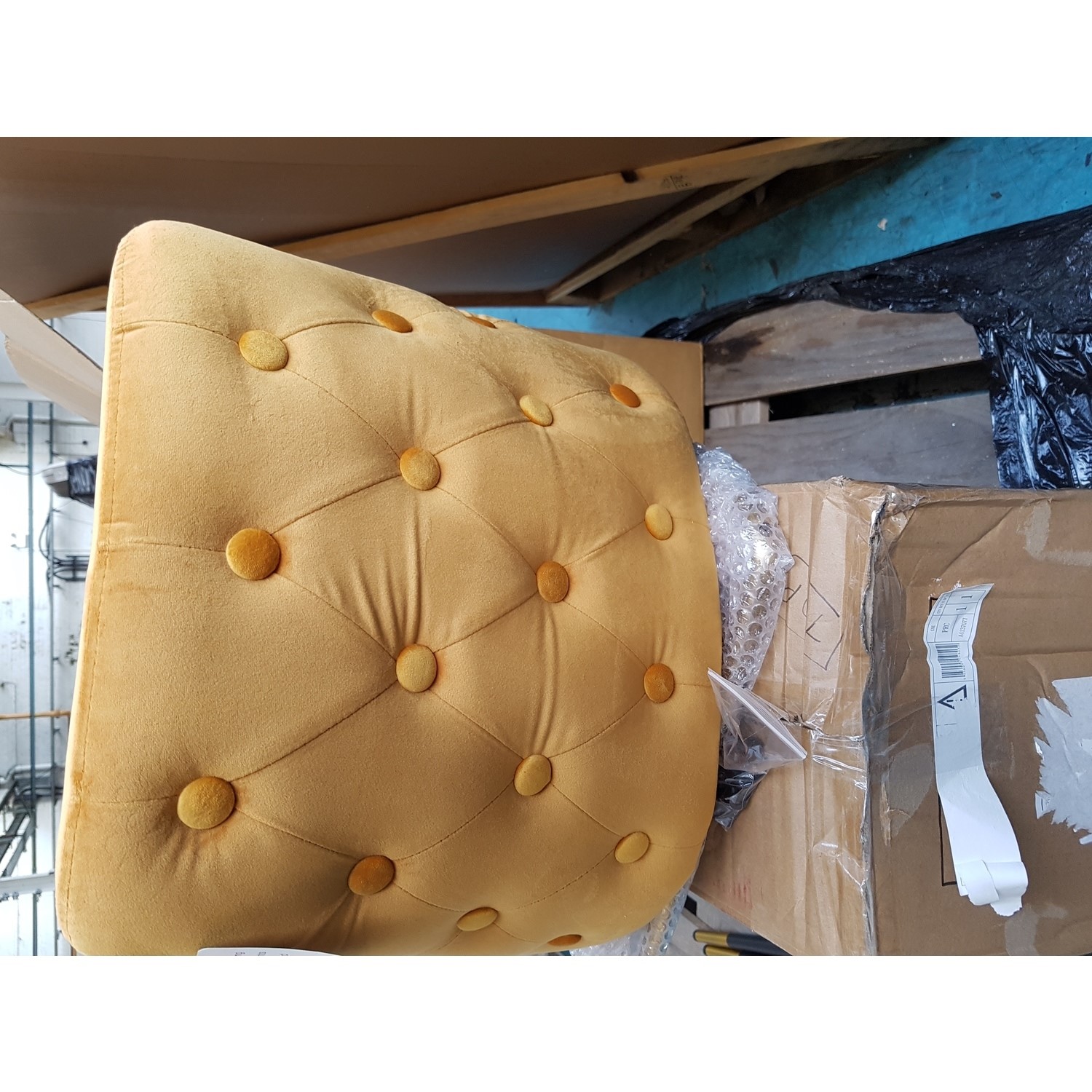 GRADE A2 - Mustard Velvet Button Back Bar Stool 79cm - Maddy - Furniture123