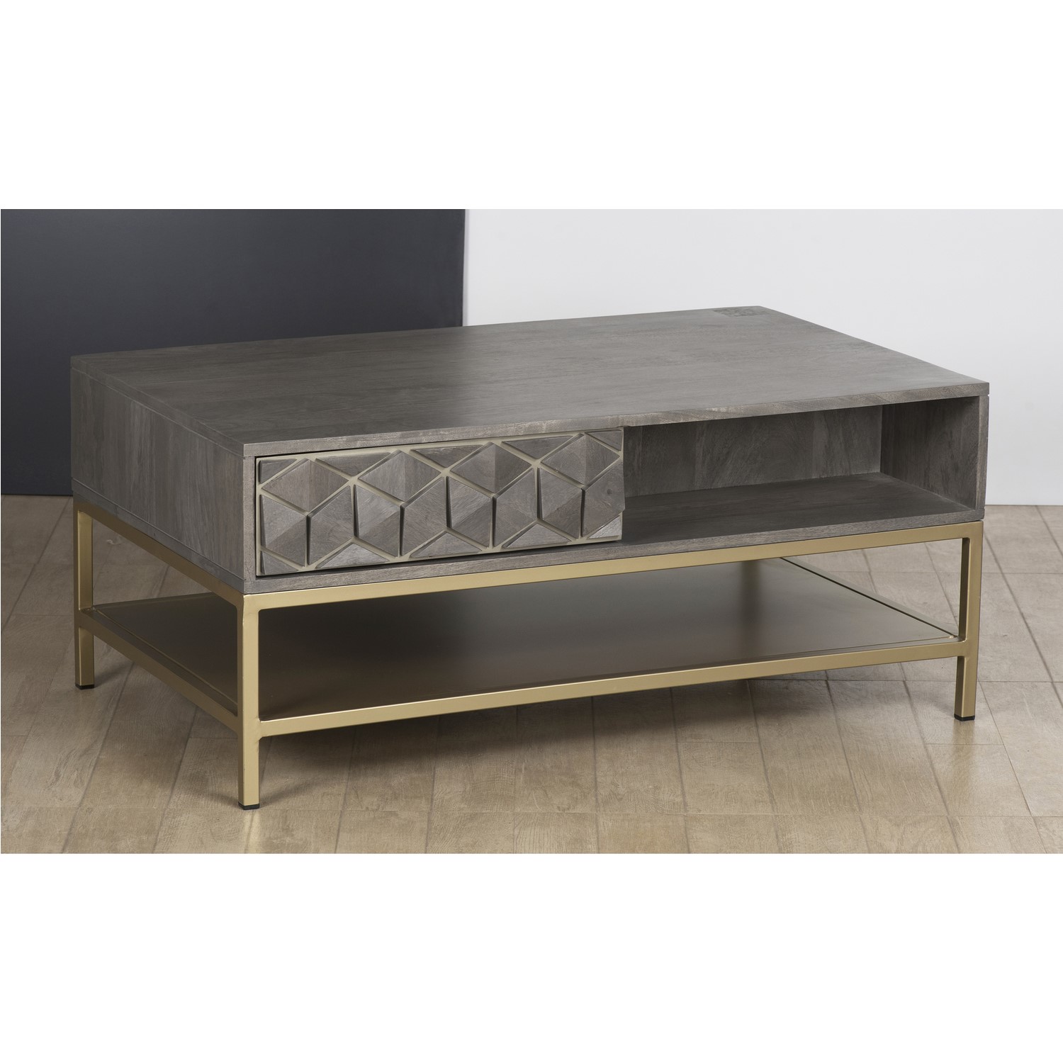 Grey Mango Wood Coffee Table with Storage - Alice - Furniture123