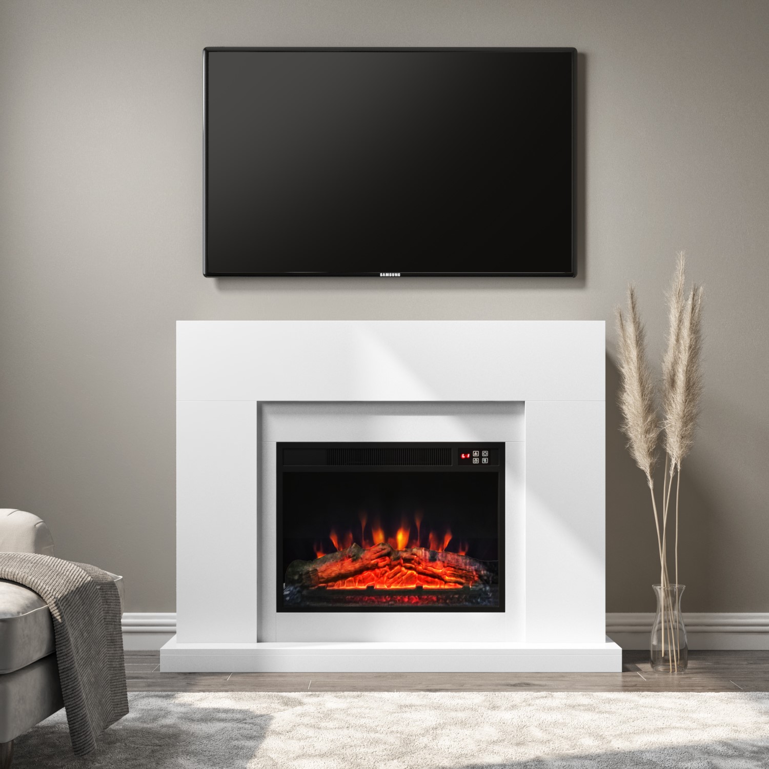 White Freestanding Electric Fireplace Suite with Log Effect - Amberglo ...
