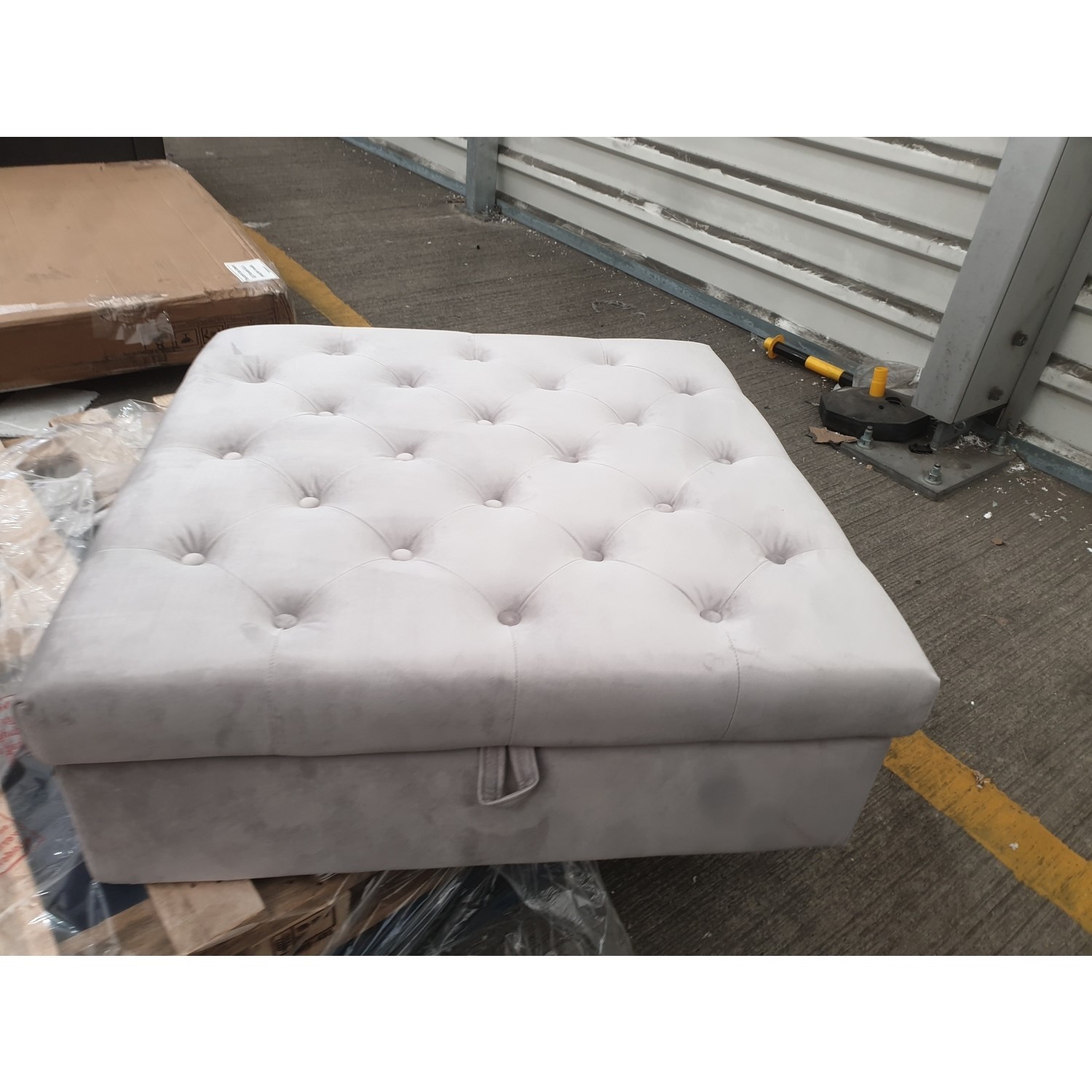 GRADE A2 - Light Grey Velvet Footstool with Ottoman Storage - Inez ...