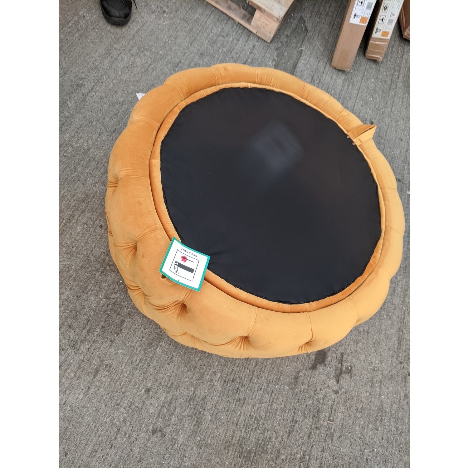 GRADE A2 - Small Round Mustard Velvet Ottoman Footstool - Clio ...