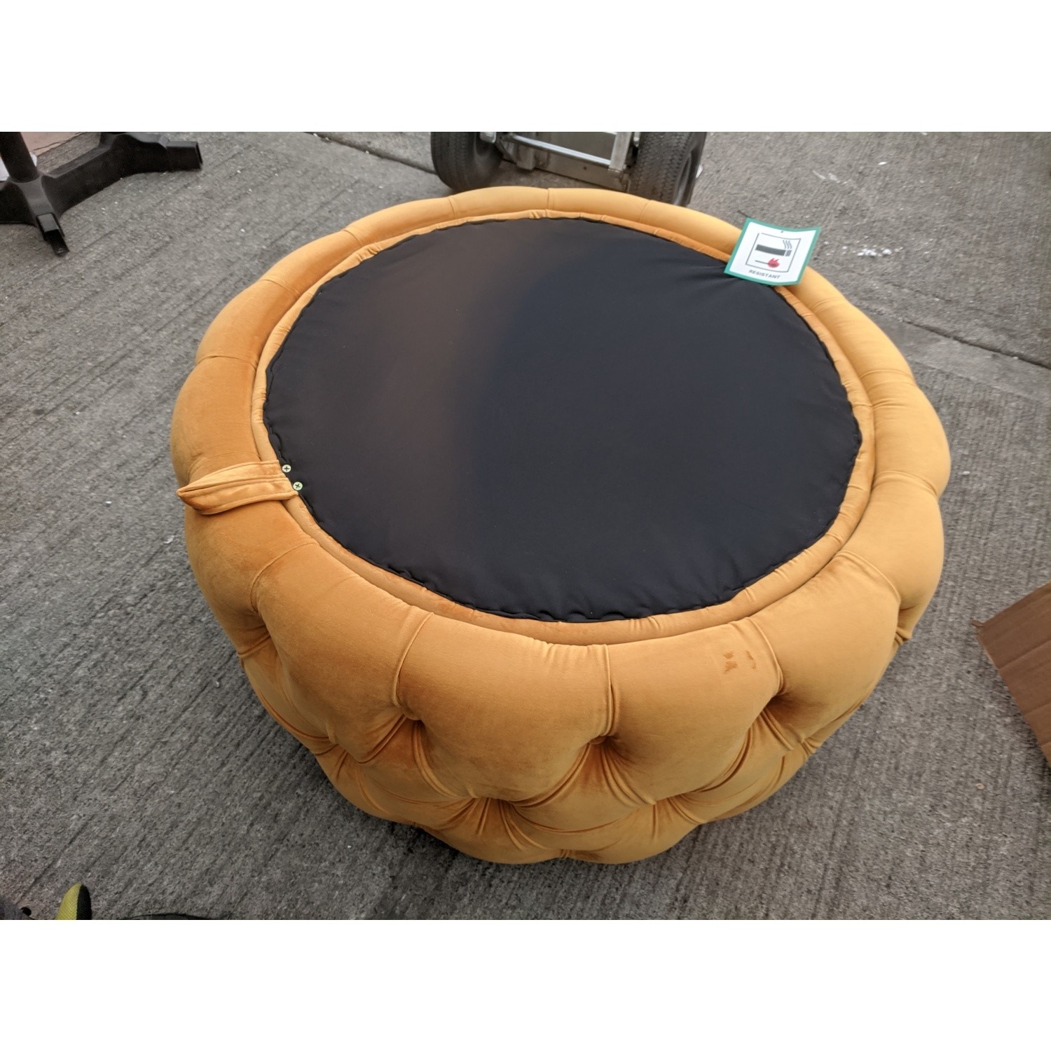 GRADE A2 - Small Round Mustard Velvet Ottoman Footstool - Clio ...