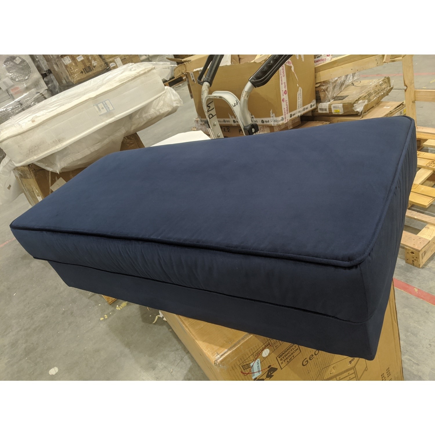 GRADE A2 - Dark Navy Blue Velvet Footstool- Idris - Furniture123
