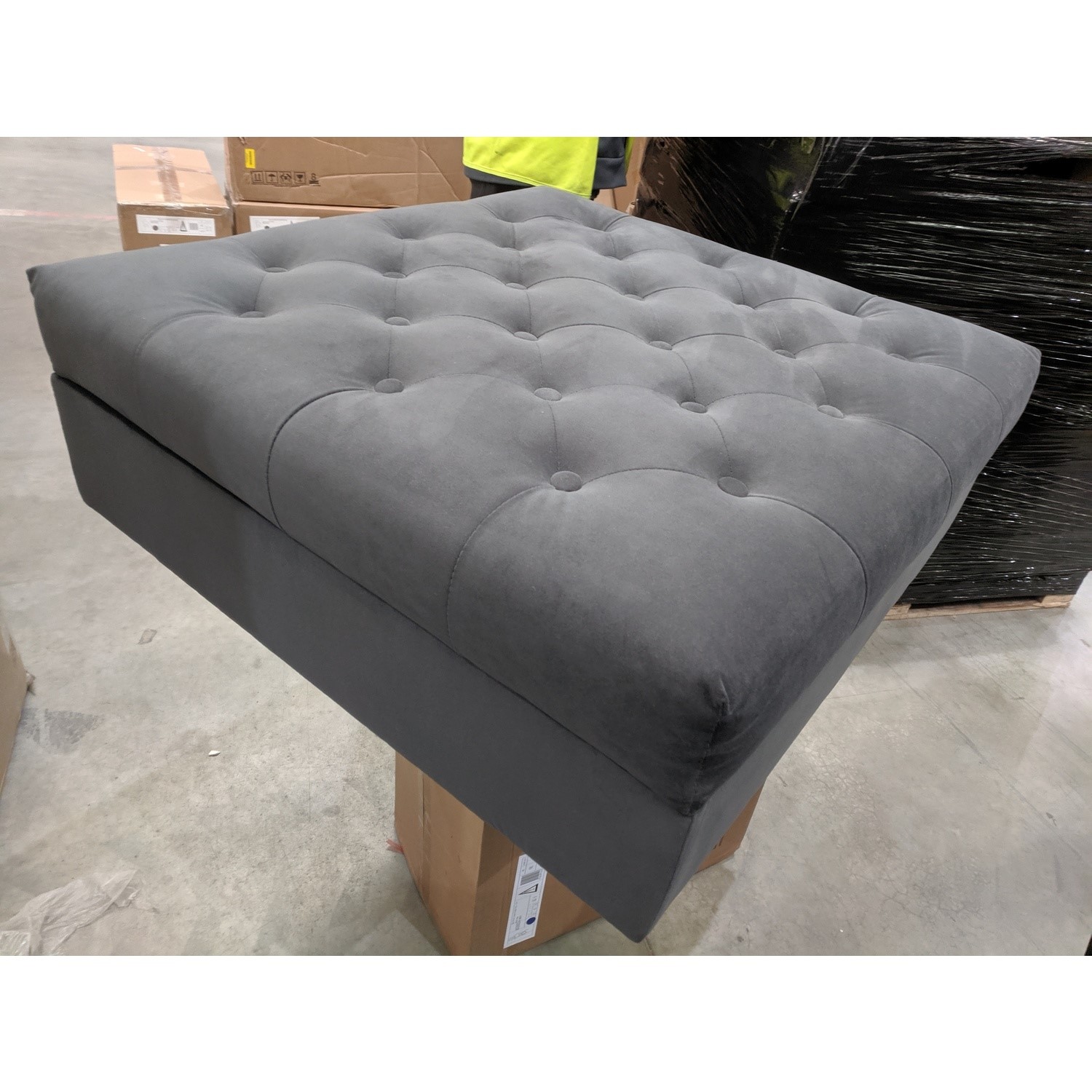 GRADE A2 - Charcoal Velvet Buttoned Ottoman Storage Footstool - Payton ...