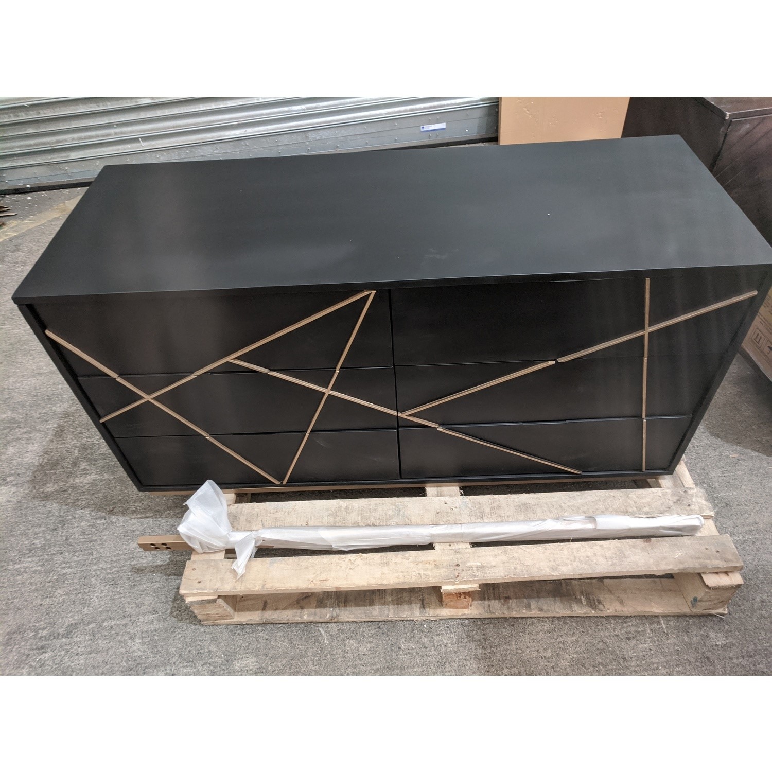 GRADE A2 - Black and Gold Wide Chest of 6 Drawers - Zhara - Furniture123