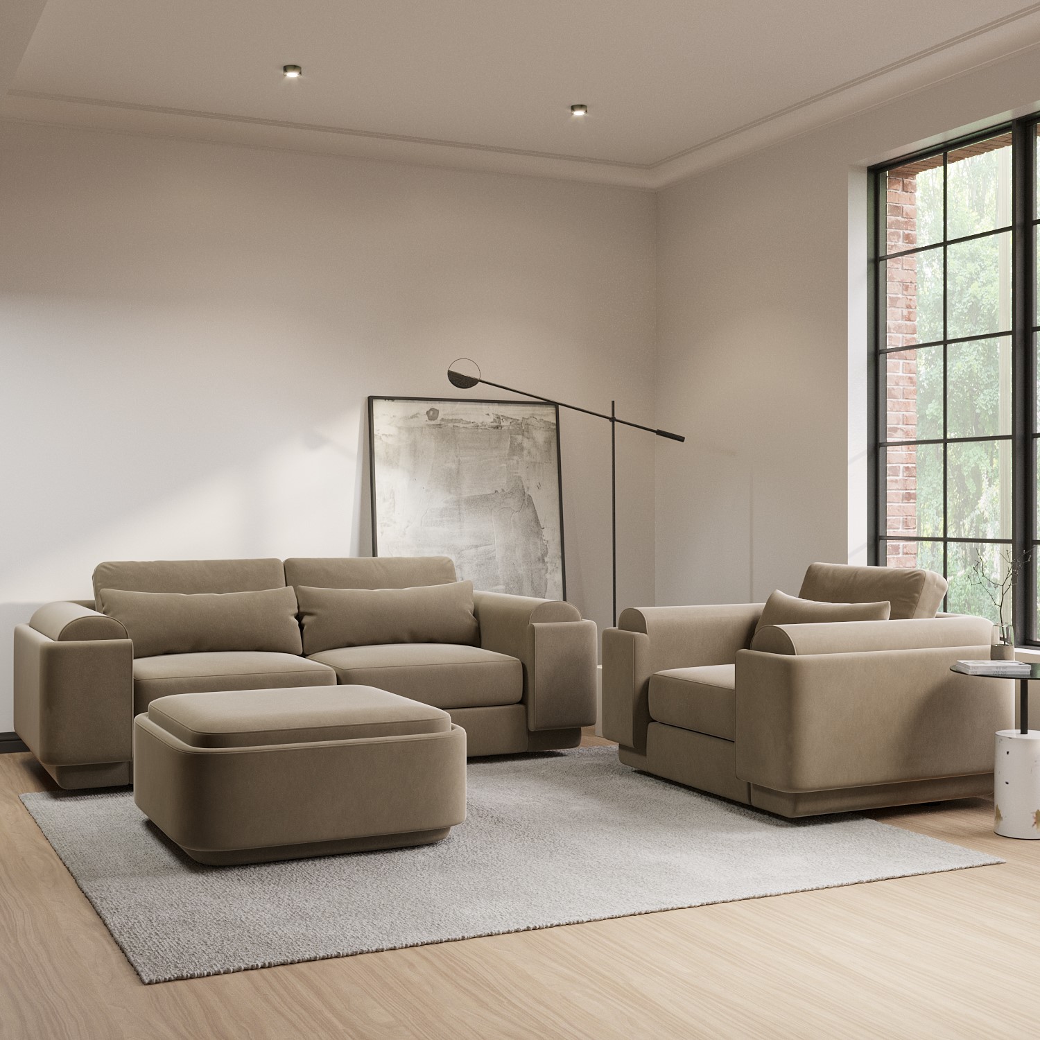 ONLY OPENED - Curved Mink Velvet 3 Seater Sofa - Elvi - Furniture123