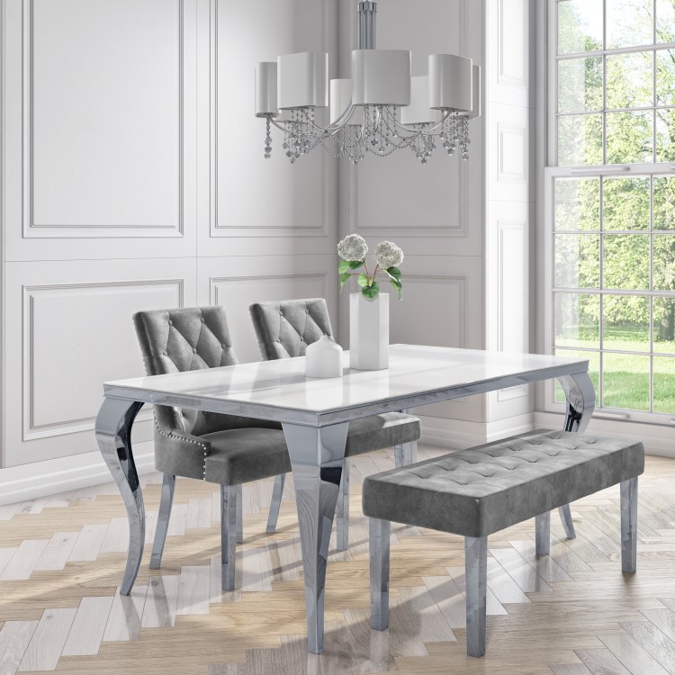 Grey Velvet Dining Bench with Chrome Legs - Seats 2 - Jade Boutique ...