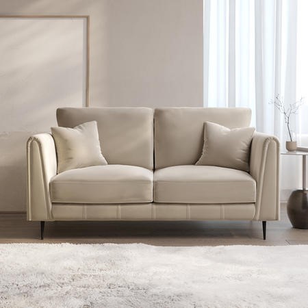 Beige Velvet 2 Seater Sofa - Tahlia - Furniture123
