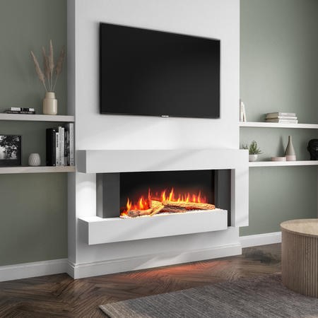 White Wall Mounted Electric Fireplace Suite with LED Lights - Amberglo ...