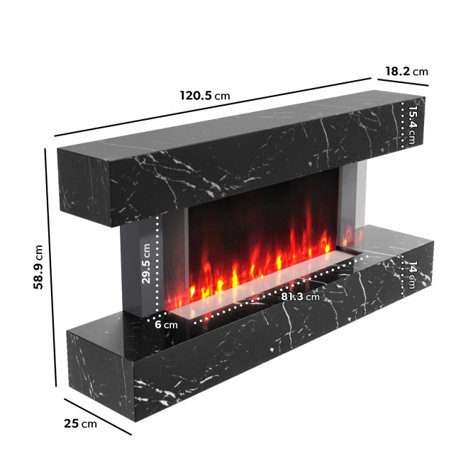 Black Marble Effect Wall Mounted Electric Fireplace 47 inch - Amberglo ...