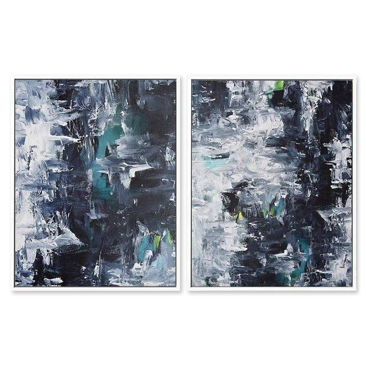 Dark Blue & Grey Abstract Large Framed Set of 2 Canvas Prints ...