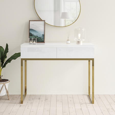 White High Gloss Dressing Table with 2 Drawers - Alina - Furniture123