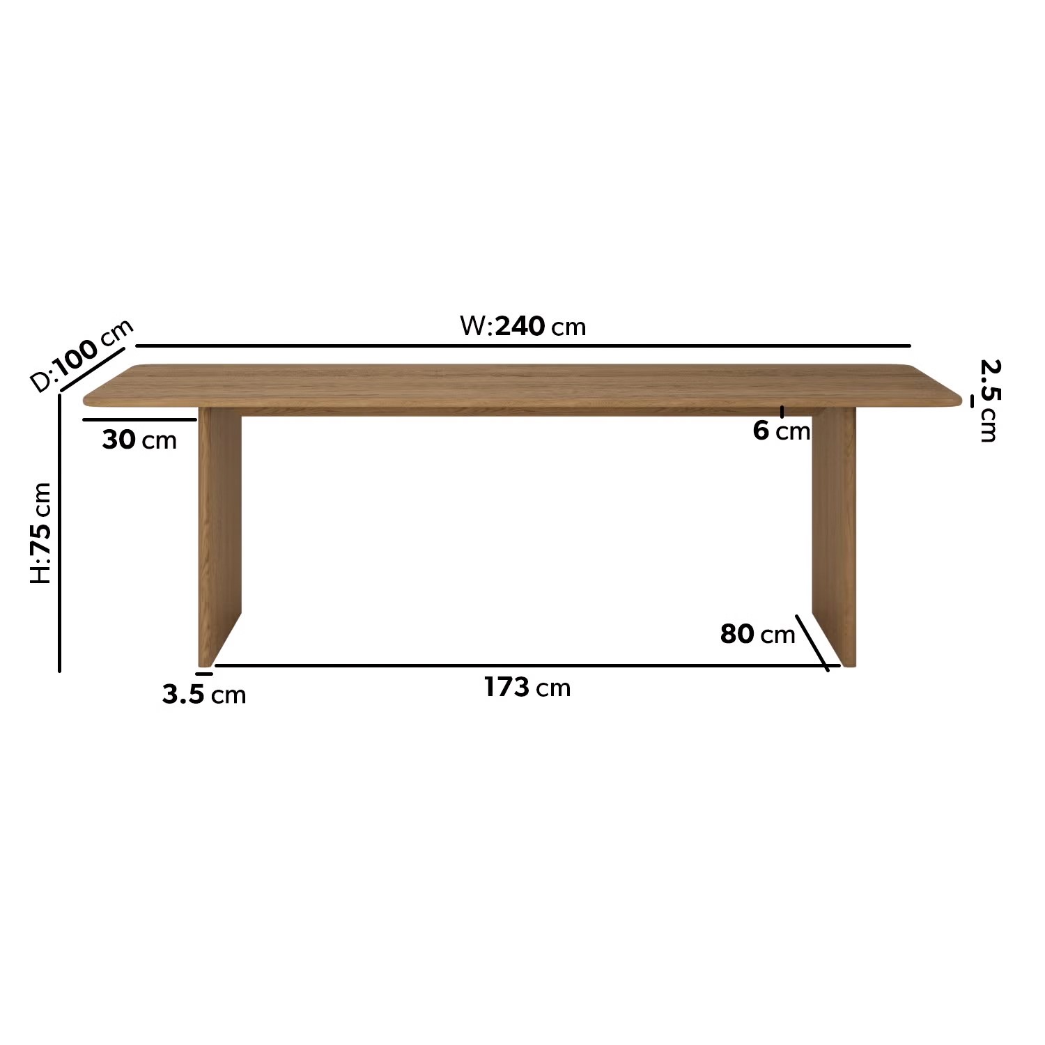 Large Oak Dining Table - 240cm - Seats 10-12 - Mia - Furniture123