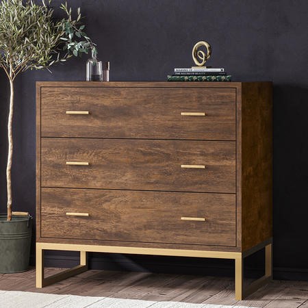 Walnut Chest of 3 Drawers with Legs - Aubrey - Furniture123