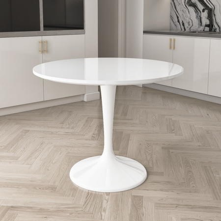Small Round White High Gloss Dining Table - Seats 4 - Aura - Furniture123