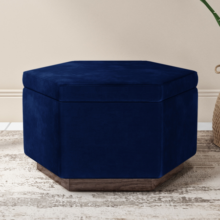 Large 80cm Navy Velvet Pouffe Stool with Storage - Bella - Furniture123