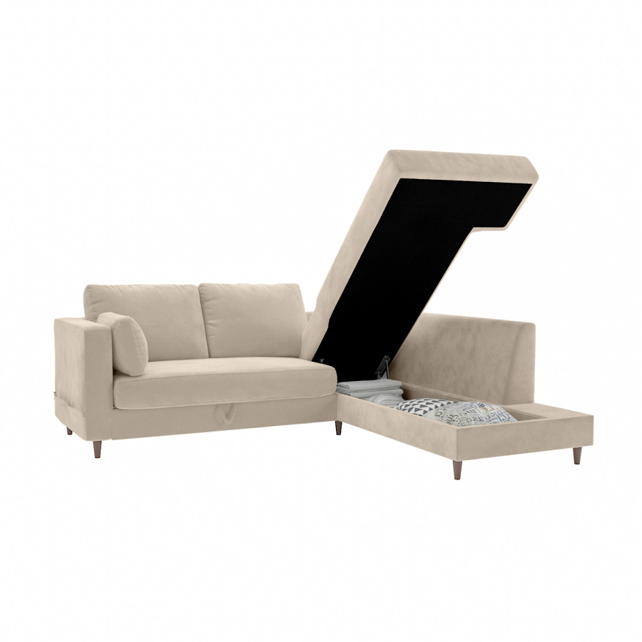 Cream Fabric Corner Sofa Bed with Storage - Seats 4 - Boe - Furniture123