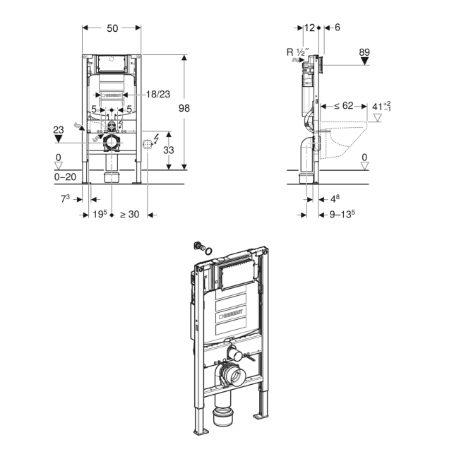 Geberit 980mm Duofix Frame and Sigma Concealed Cistern with White Flush ...