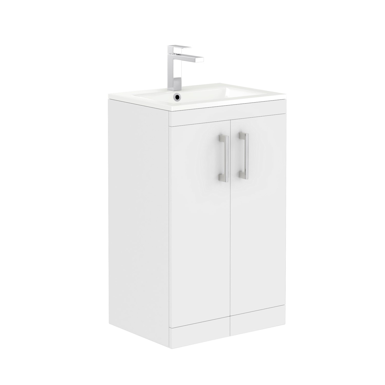 Grade A2 - 600mm White Freestanding Vanity Unit with Basin and Chrome ...