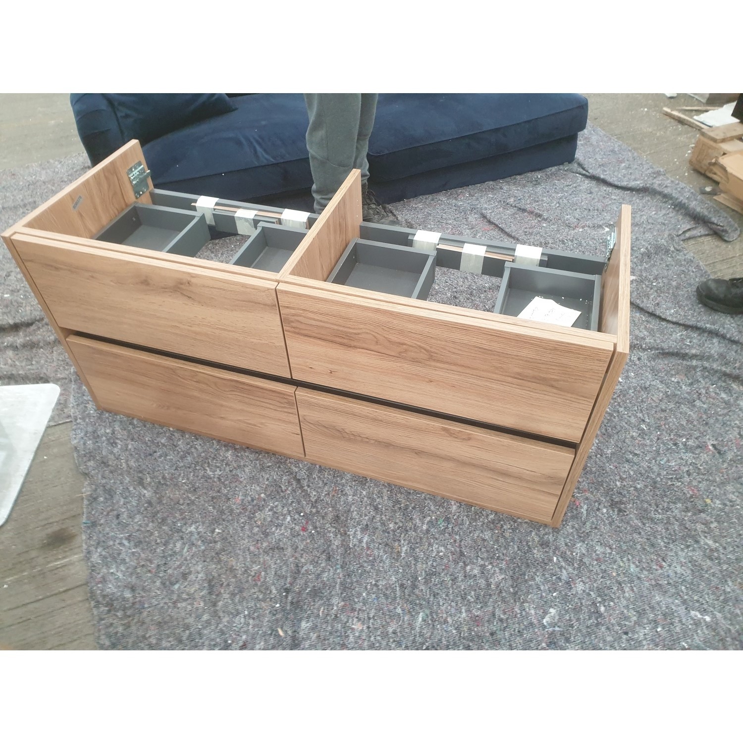 Grade A2 - 1200mm Wood Effect Wall Hung Double Vanity Unit with Basins ...