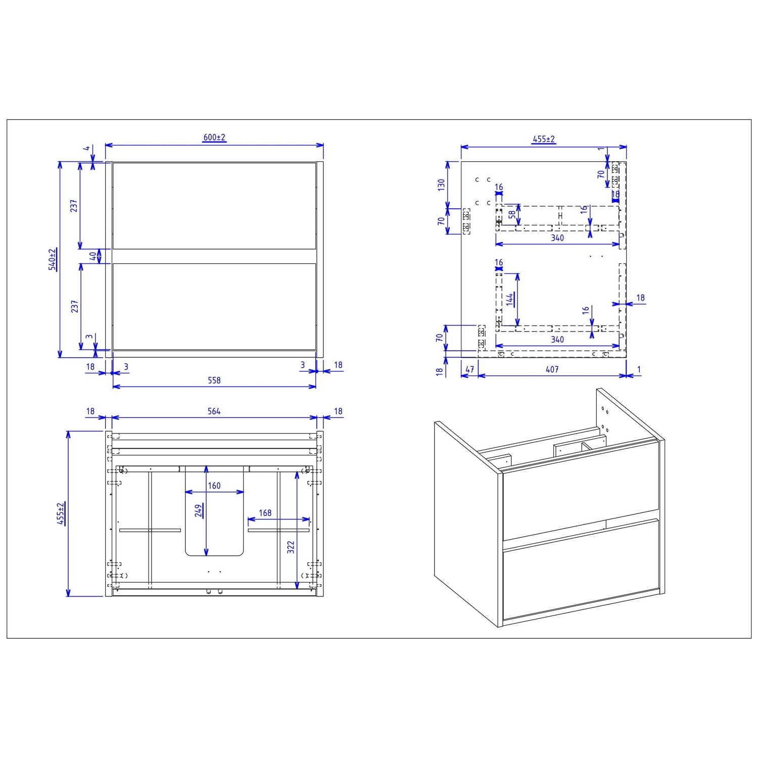 Grade A2 - 600mm Black Wall Hung Vanity Unit with Matt Black Basin ...