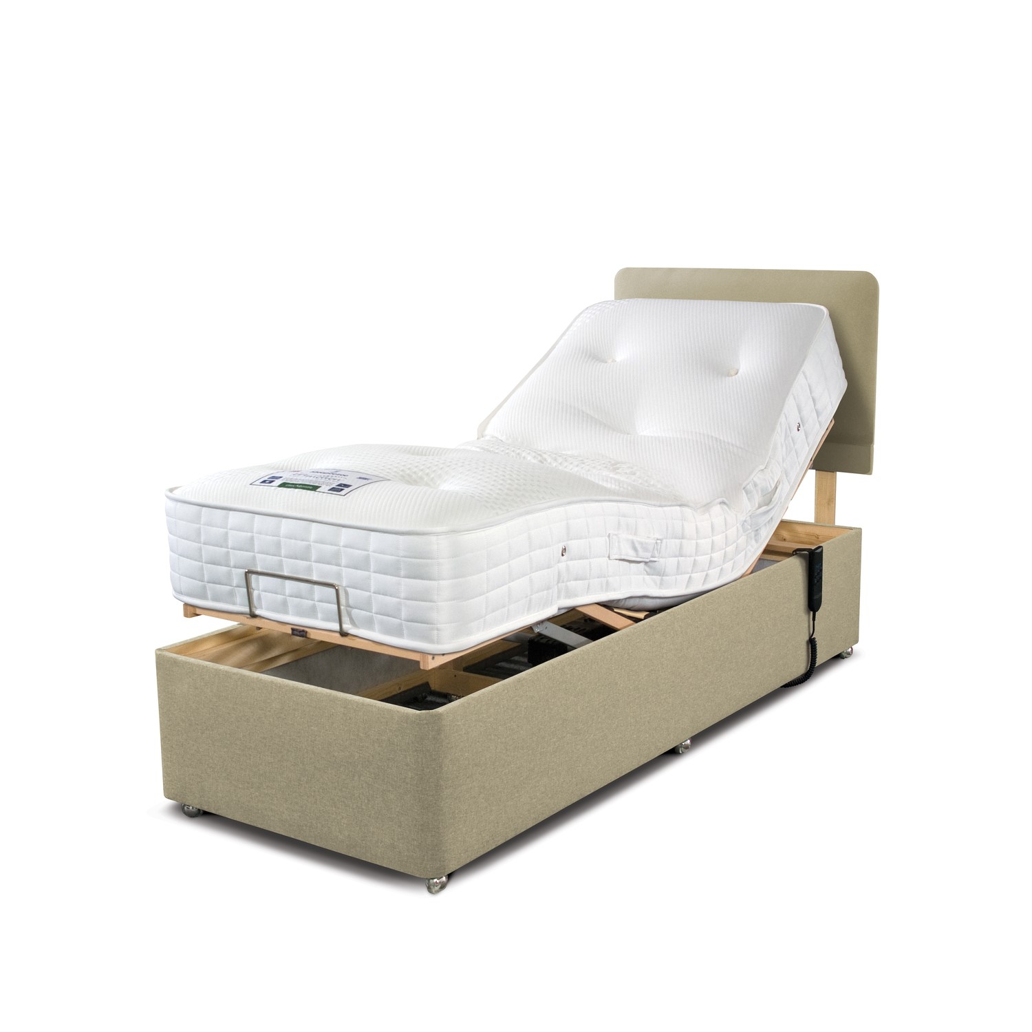 Ashford Wheat Adjustable Single Divan Bed with Pocket Sprung Mattress ...