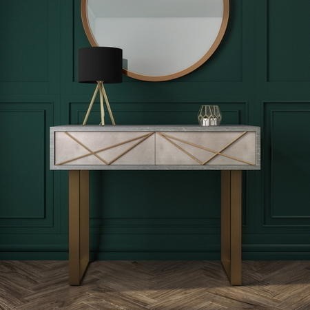 Anastasia 2 Drawer Dressing Table in Taupe with Gold Painted Wood Trim ...