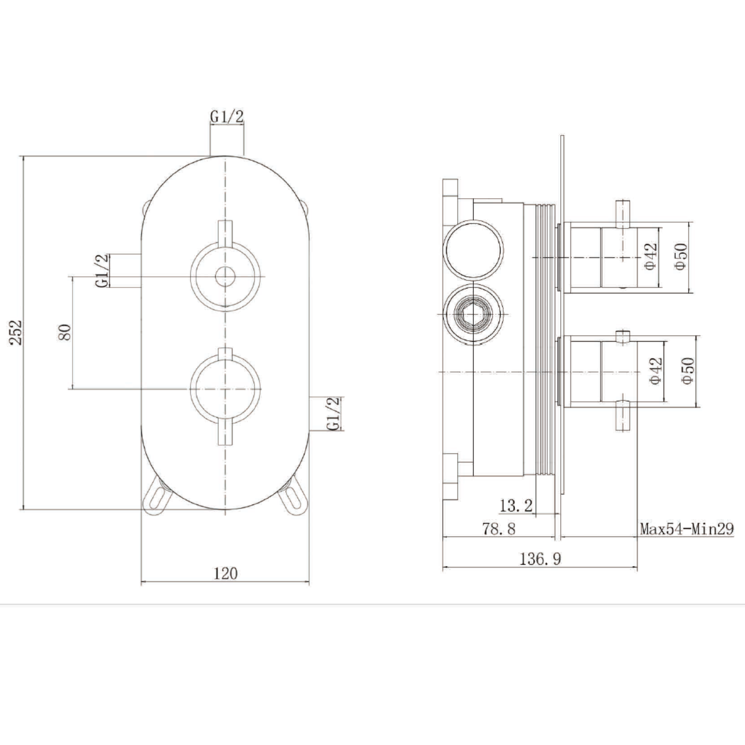Matt Black 1 Outlet Concealed Thermostatic Duel Control Shower Valve ...