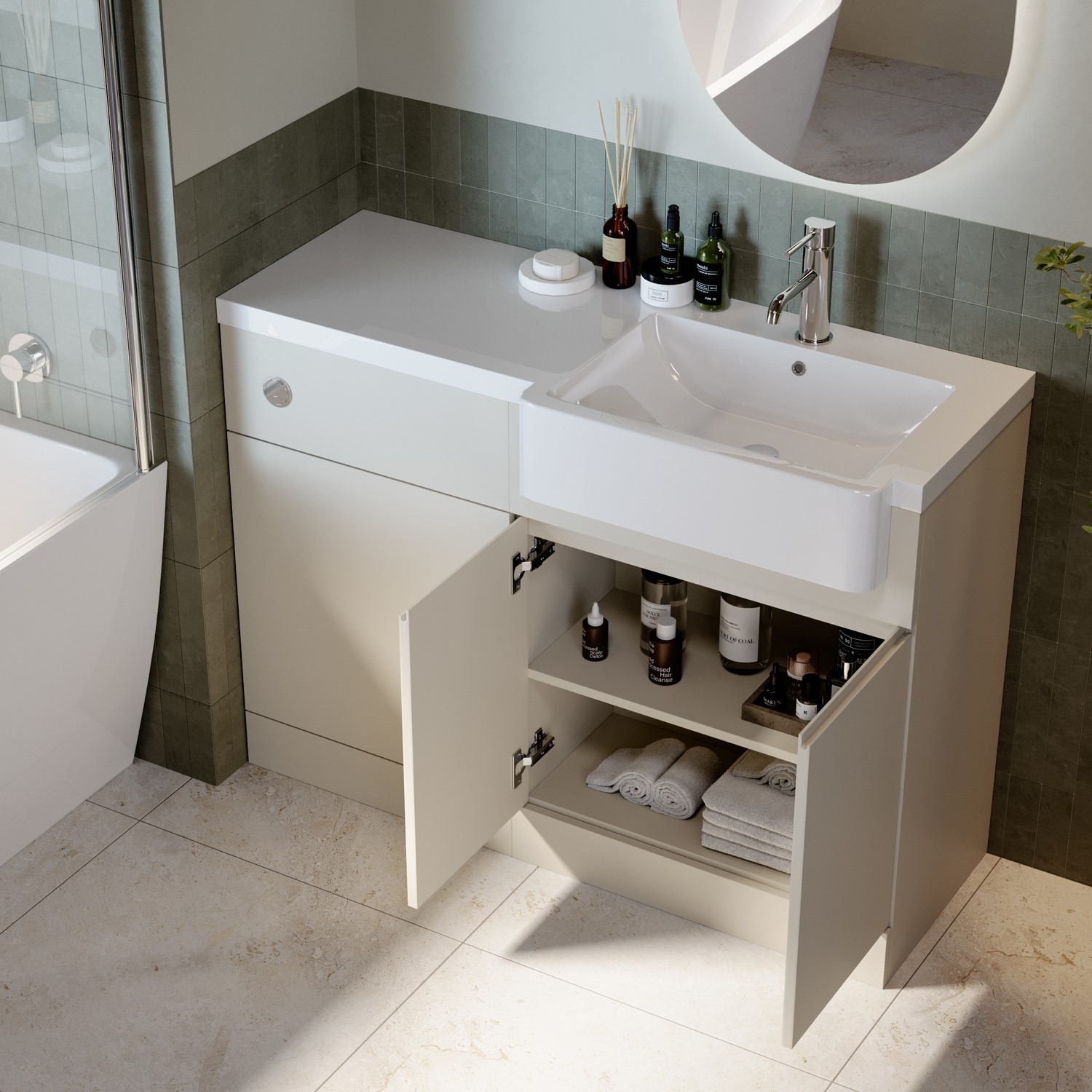 1100mm Beige Right Hand Toilet and Sink Unit with Chrome Fittings ...