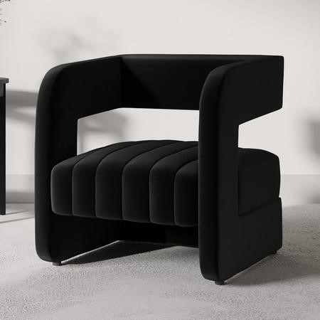 Black Velvet Accent Chair with Ribbed Detail - Boni - Furniture123