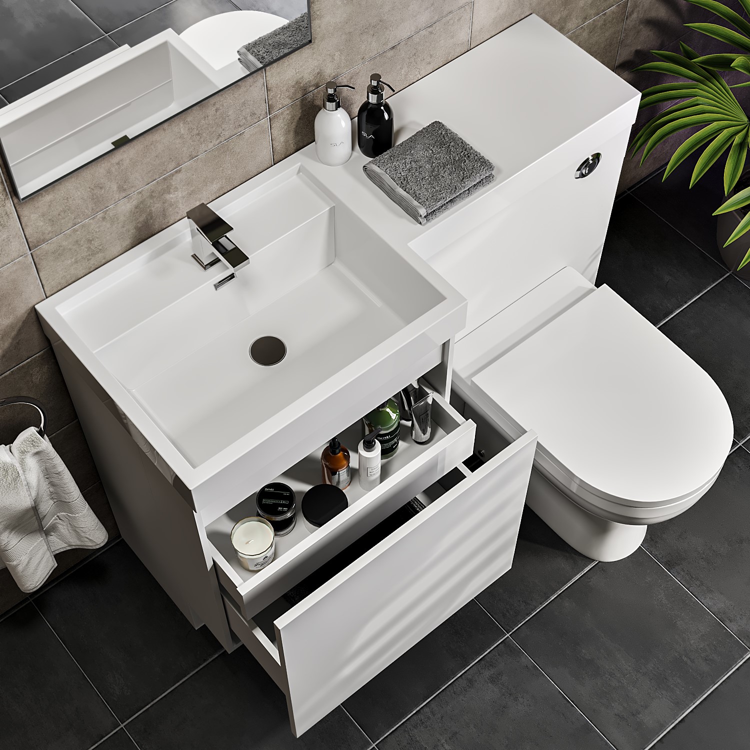 Grade A1 - 1200mm White Toilet and Sink Unit Left Hand with Round ...