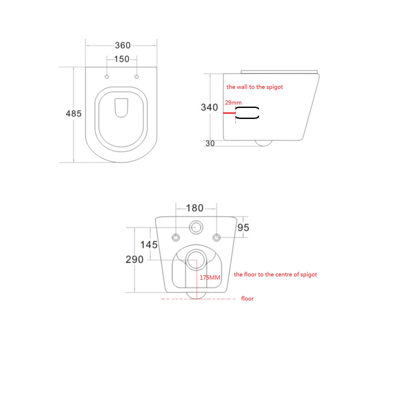 Grade A1 - Black Wall Hung Rimless Toilet with Soft Close Seat - Verona ...