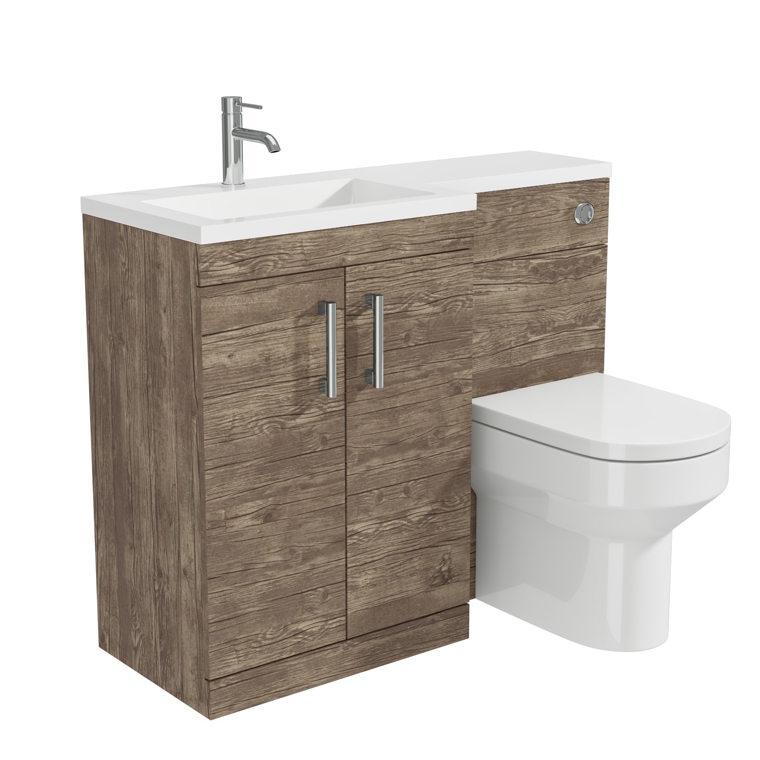 1100mm Wood Effect Toilet and Sink Unit Left Hand Chrome Fittings ...