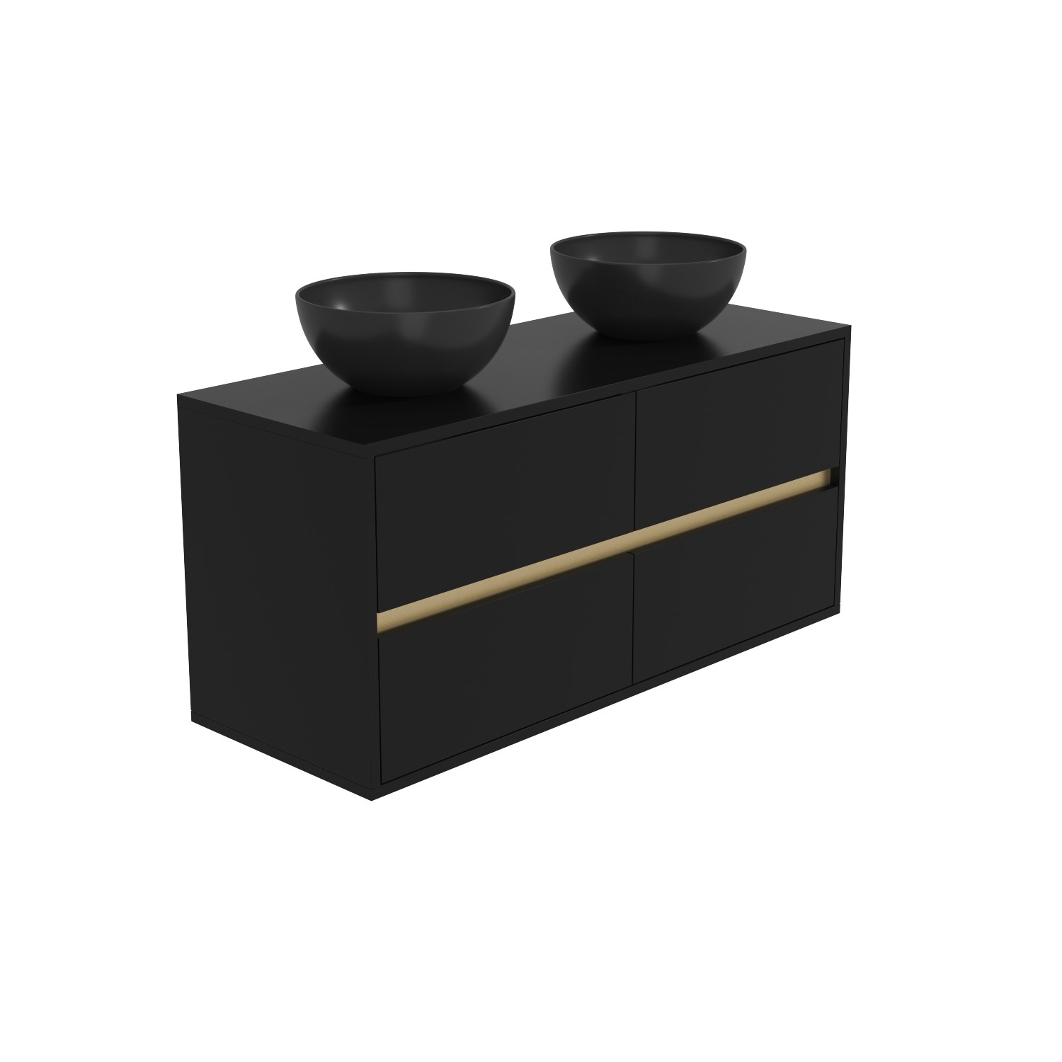 1200mm Black Wall Hung Double Countertop Vanity Unit with Basin - Roxbi ...
