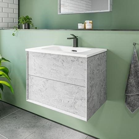 Grade A1 - 700mm Concrete Efffect Wall Hung Vanity Unit with Basin ...