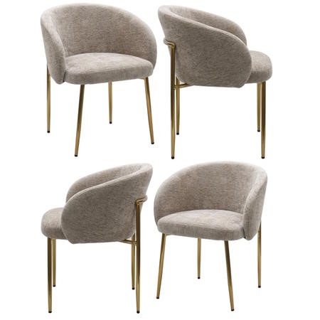 Set of 4 Mink Upholstered Dining Chairs with Brass Legs - Cora ...
