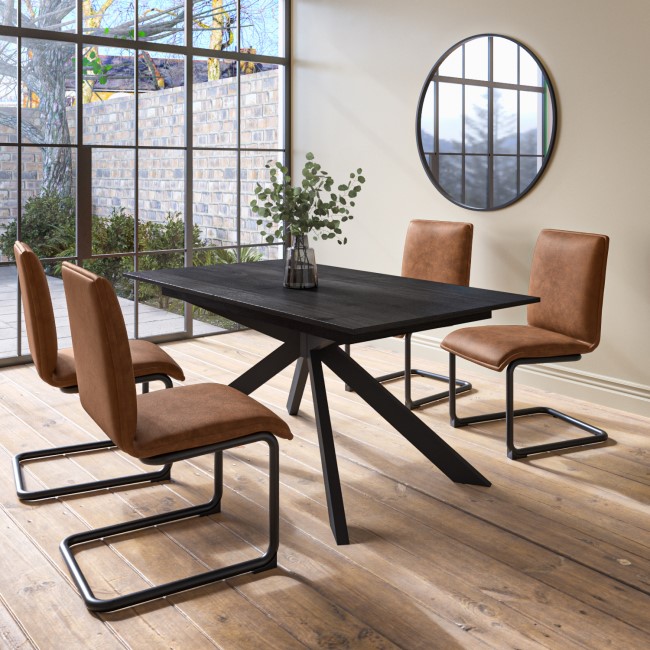 Black Extendable Dining Table Set with 4 Tan Faux Leather Cantilever Chairs - Seats 4 - Carson ...